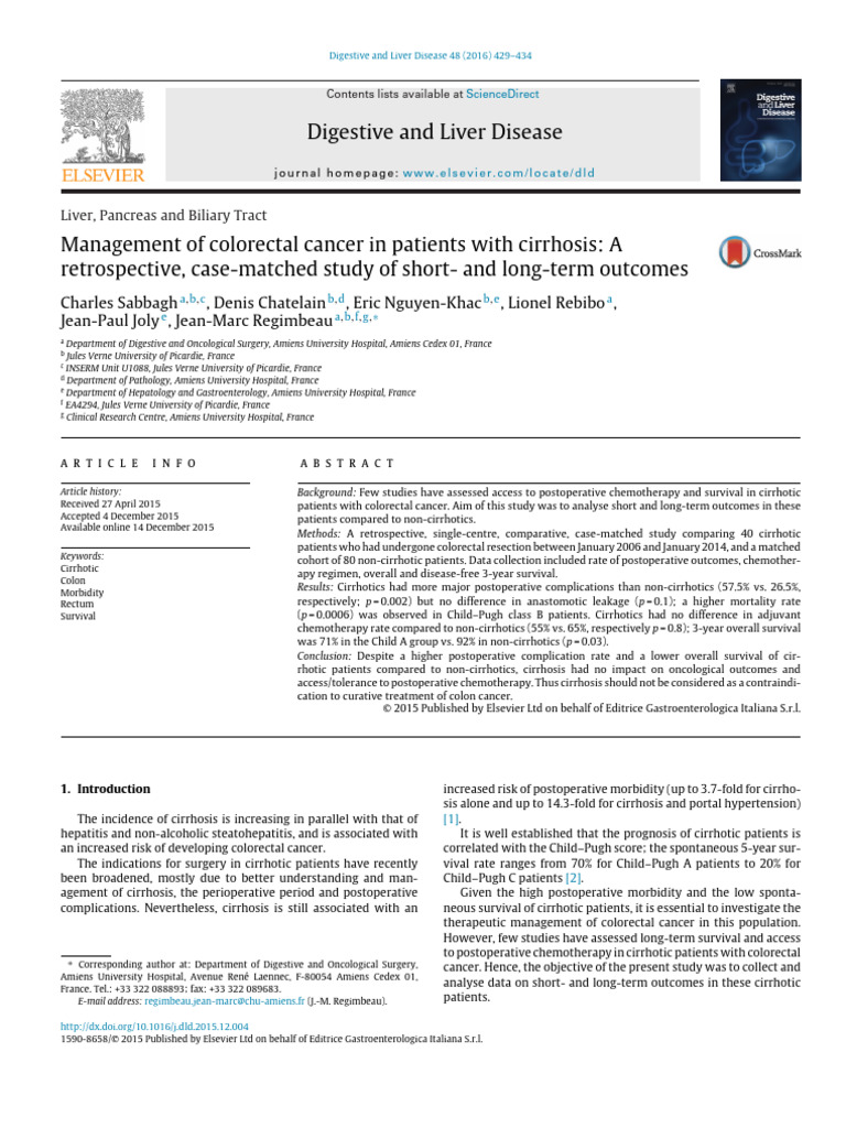 Colorectal Cancer With Cirrhose 2015 | PDF | Cirrhosis | Colorectal Cancer