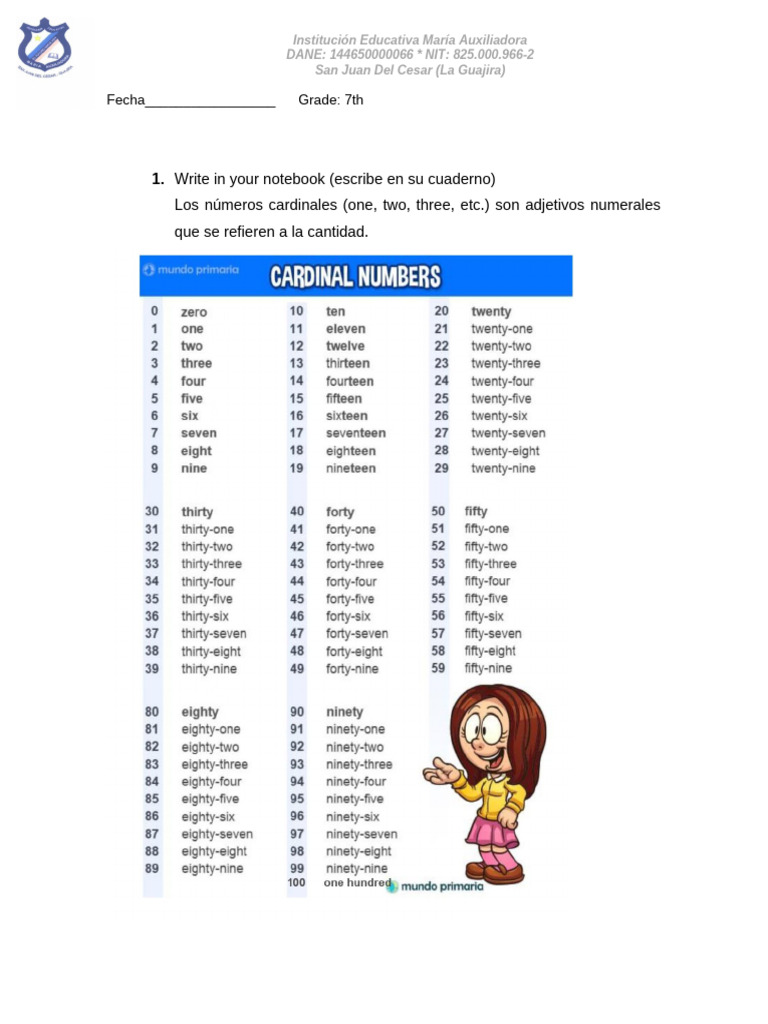 Ejercicios de Números Cardinales 7° | PDF