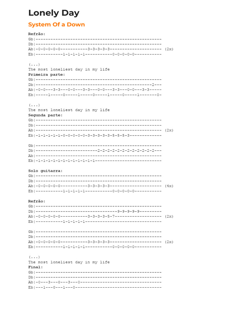 Lonely Day Guitar Tabs and Chords | PDF