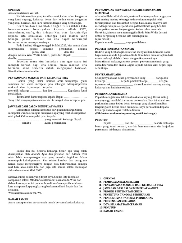 Naskah Lengkap Pembawa Acara Tunangan | PDF