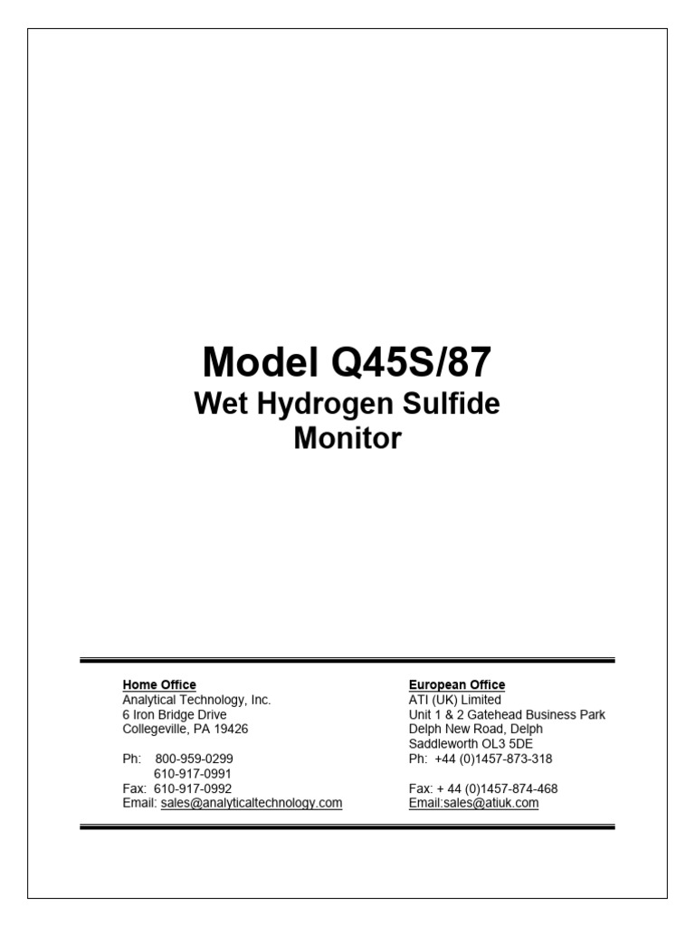ATI Q45S 87 Wet H2S Monitor OM Manual Jul 2015 | PDF | Power Supply | Electrical Wiring