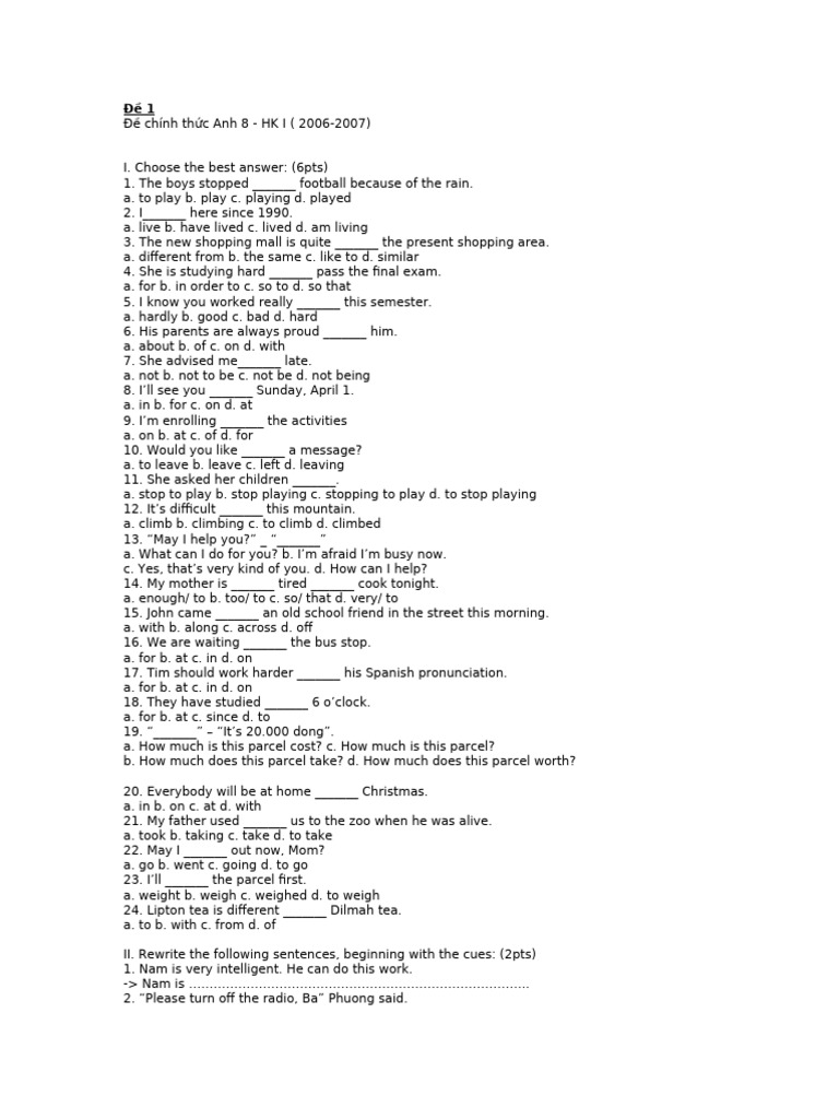 On Tap Tieng Anh Lop 8 | PDF