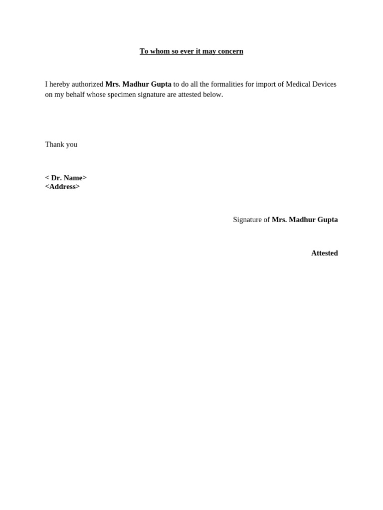 Authorization Letter for Importing Medical Devices | PDF