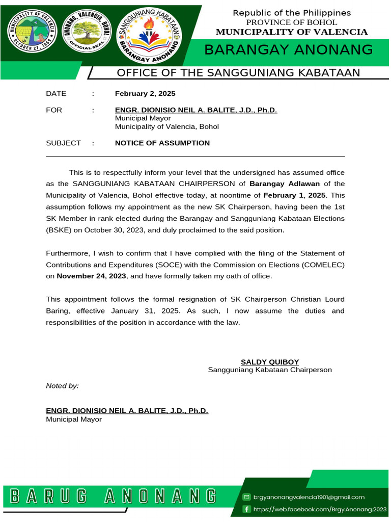 SK Notice of Assumption | PDF
