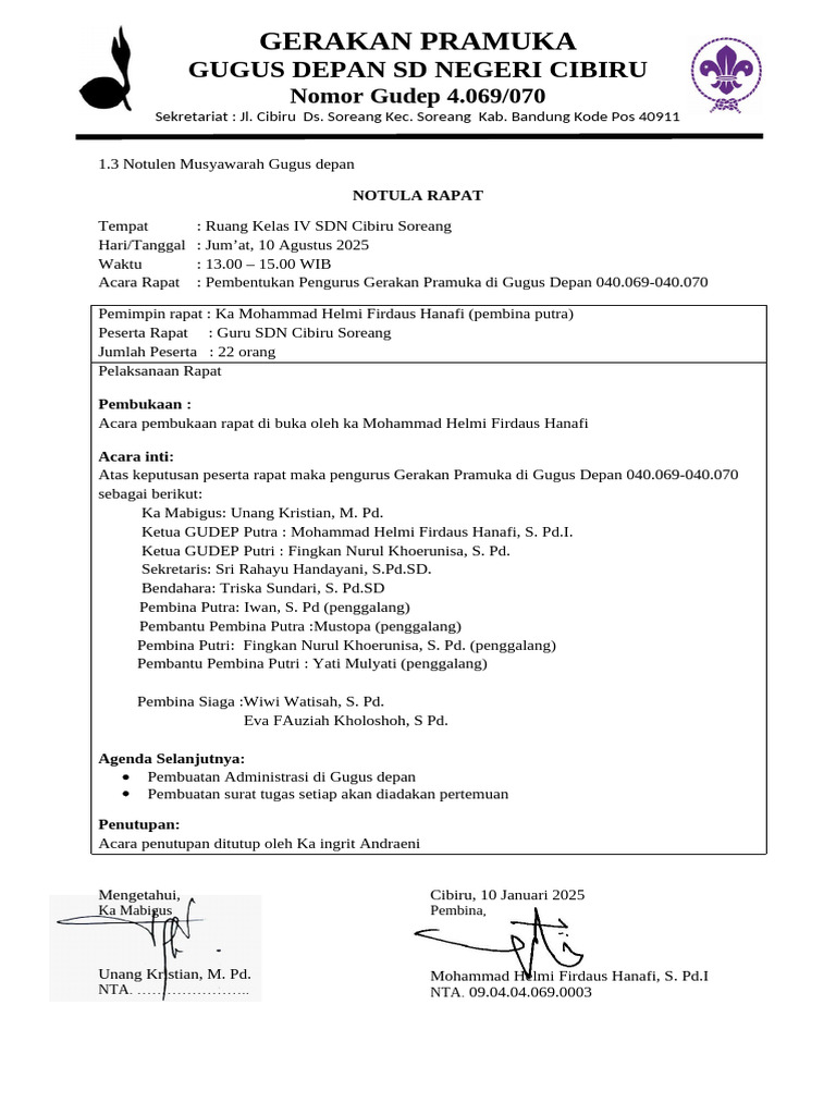Notulen Rapat Pramuka SD Cibiru 2025 | PDF