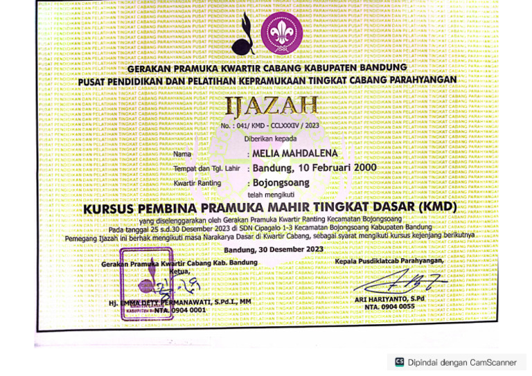 Ijazah KMD Melia Mahdalena | PDF