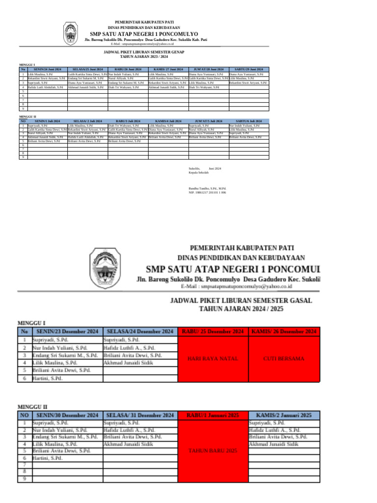 Jadwal Piket Libur Tahun Baru 2024 Fi | PDF