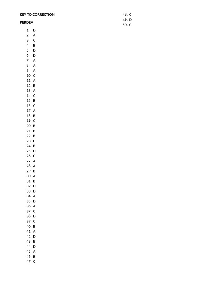 3rd Quarter Key To Correction Perdev | PDF