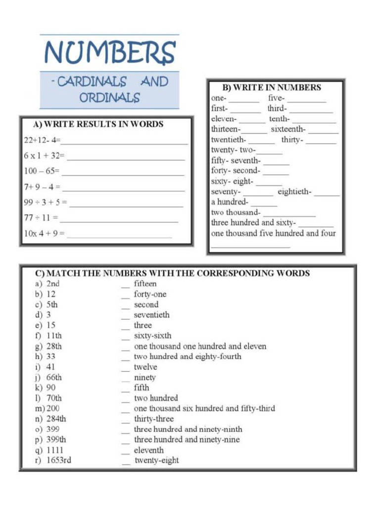 cardinal and ordinal numbers | PDF