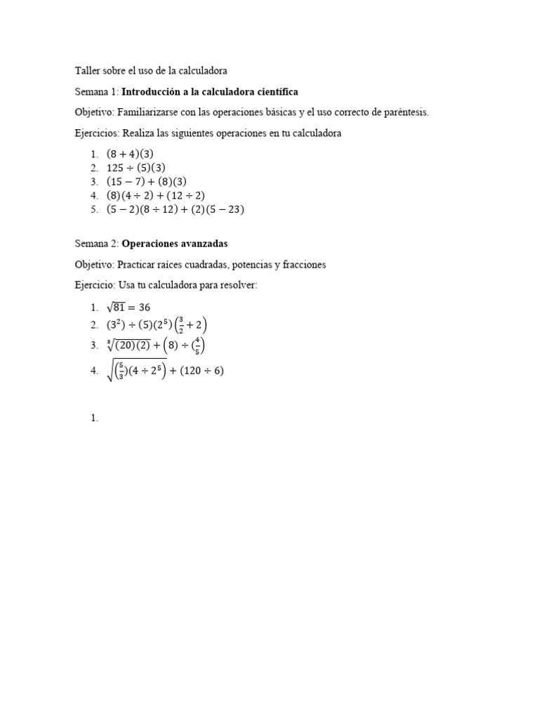 Taller9no - Uso de La Calculadora 2 | PDF