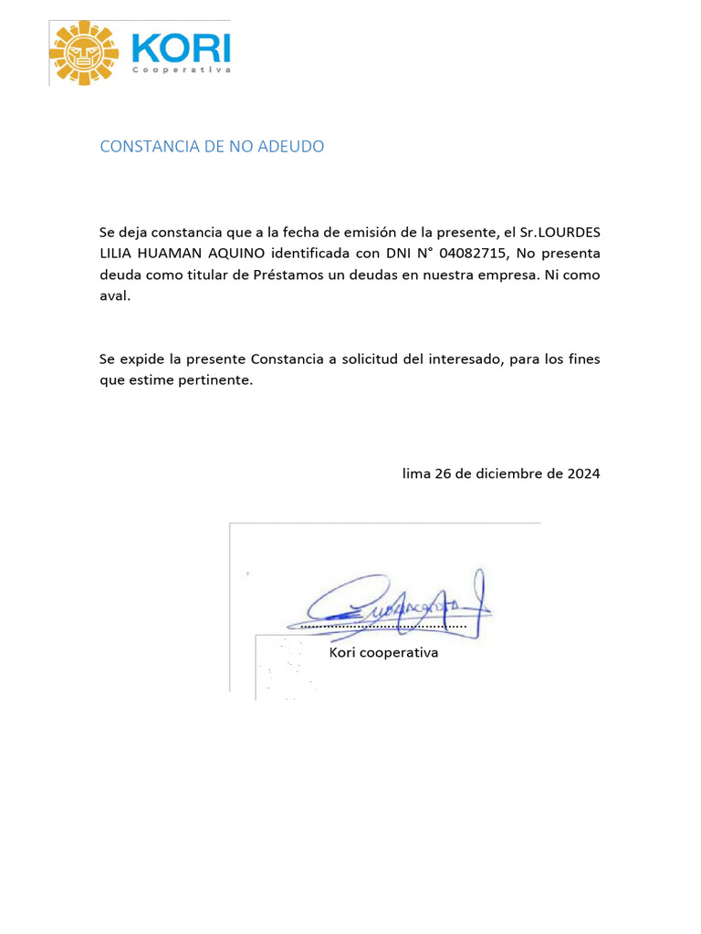 CONSTANCIA DE NO ADEUDO | PDF