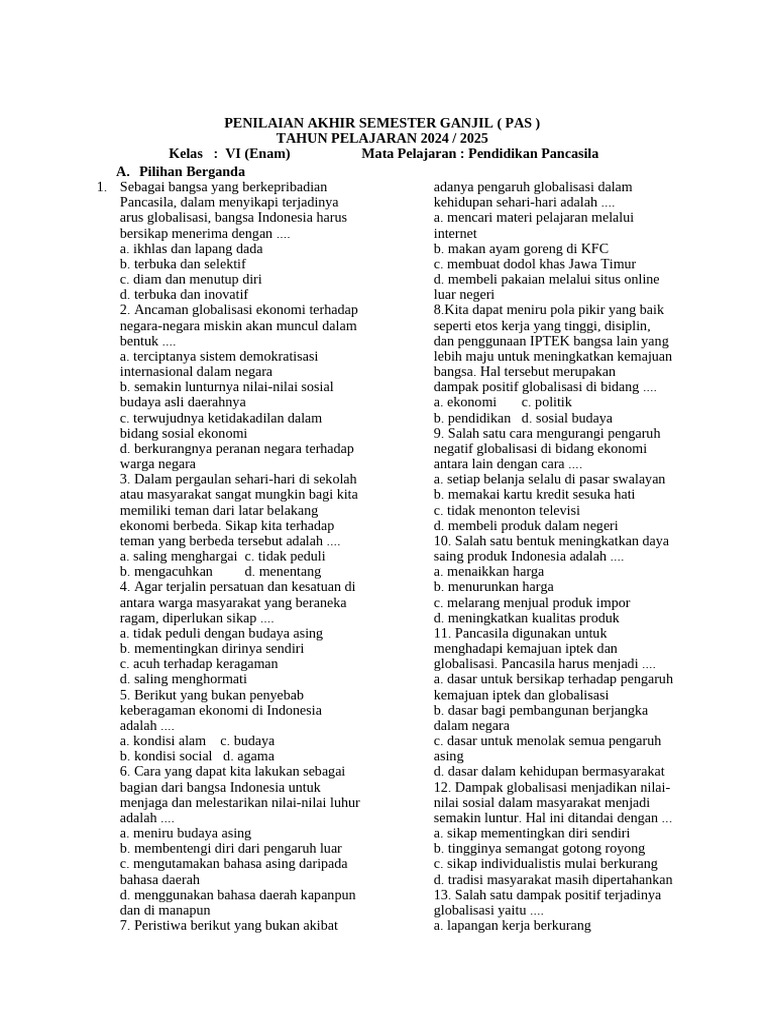 Soal PAS PPKN Ester | PDF