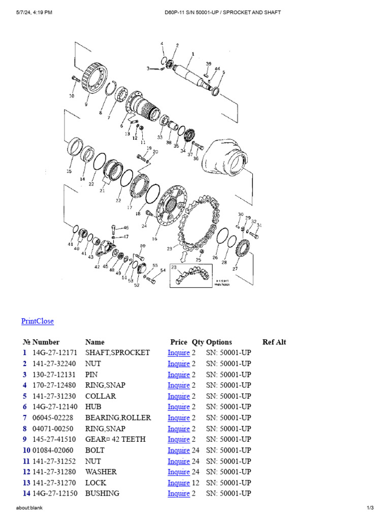 11D60P-11 S - N 50001-Up - Sprocket and Shaft | PDF