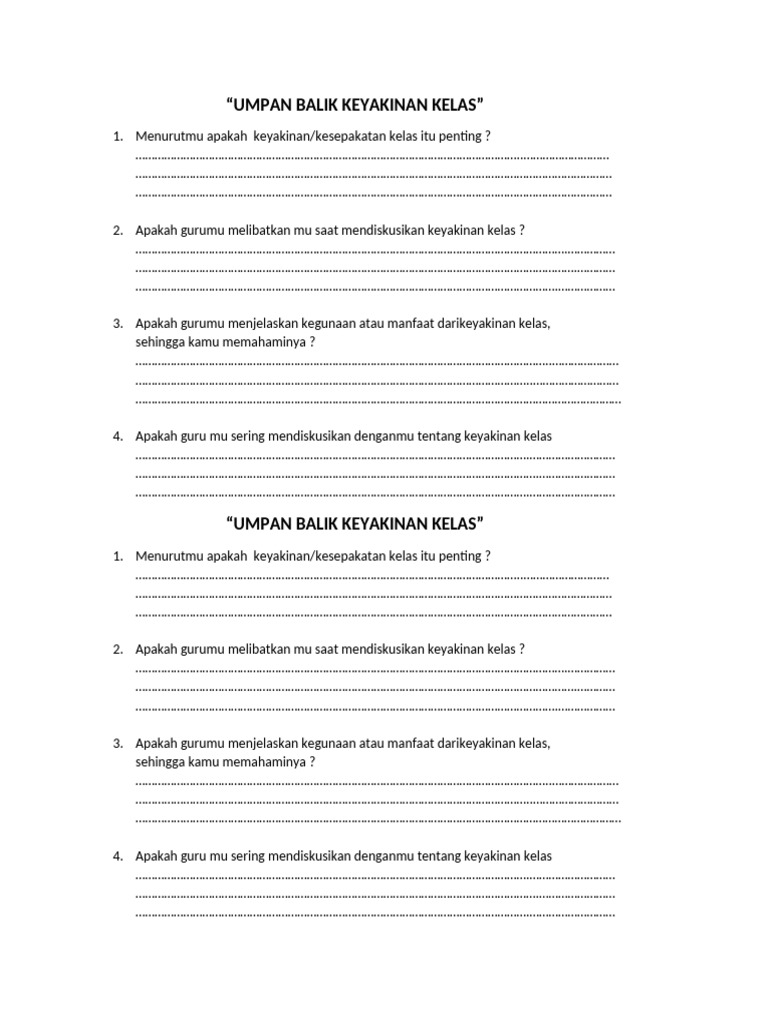 UMPAN BALIK KEYAKINAN KELAS | PDF