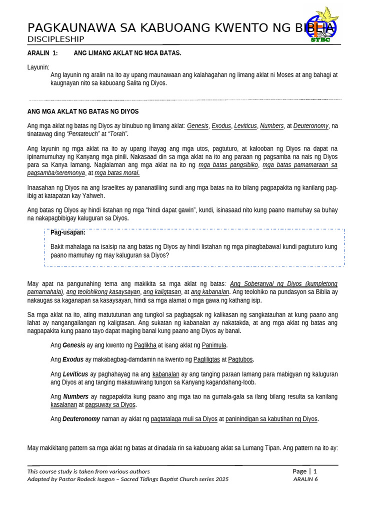 Aralin 1_Ang Limang Aklat Ng Batas | PDF