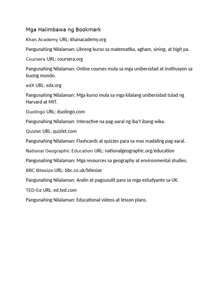 Mga Halimbawa NG Bookmark | PDF