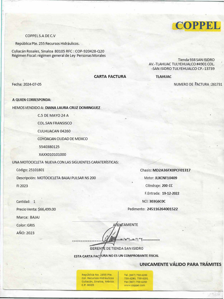 Carta Coppel NS200 Fi | PDF