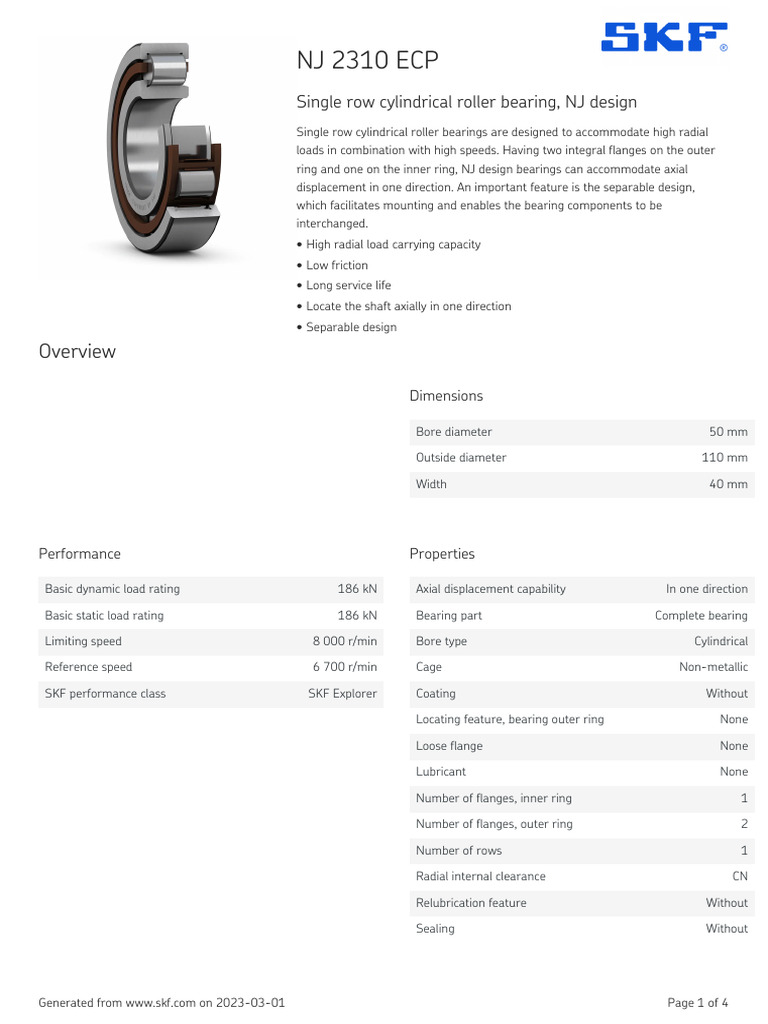 Katalog Bearing SKF NJ 2310 Ecp | PDF | License | Bearing (Mechanical)
