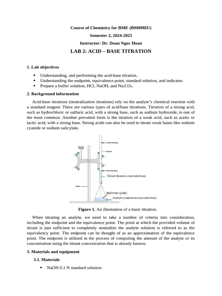 Chem for BME Lab Manual - Lab 2 | PDF | Titration | Chemistry