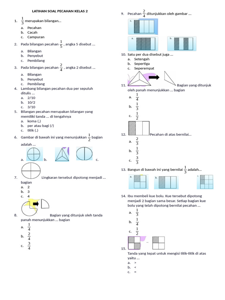 Latihan Soal Pecahan Kelas 2 | PDF