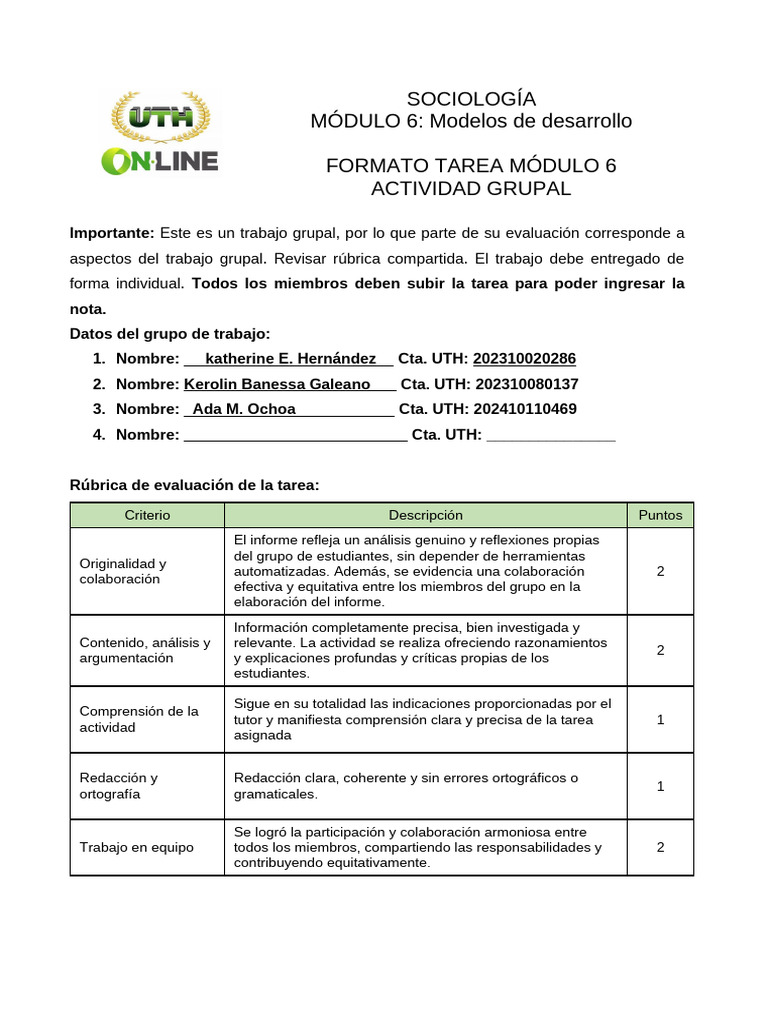 Formato Tarea Modulo 6 | PDF | Índice de Desarrollo Humano | Economias