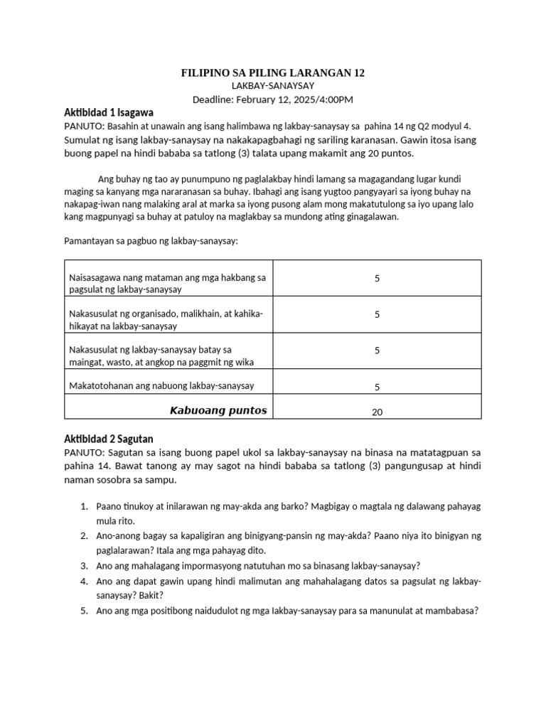 Filipino Sa Piling Larangan 12 - Output | PDF
