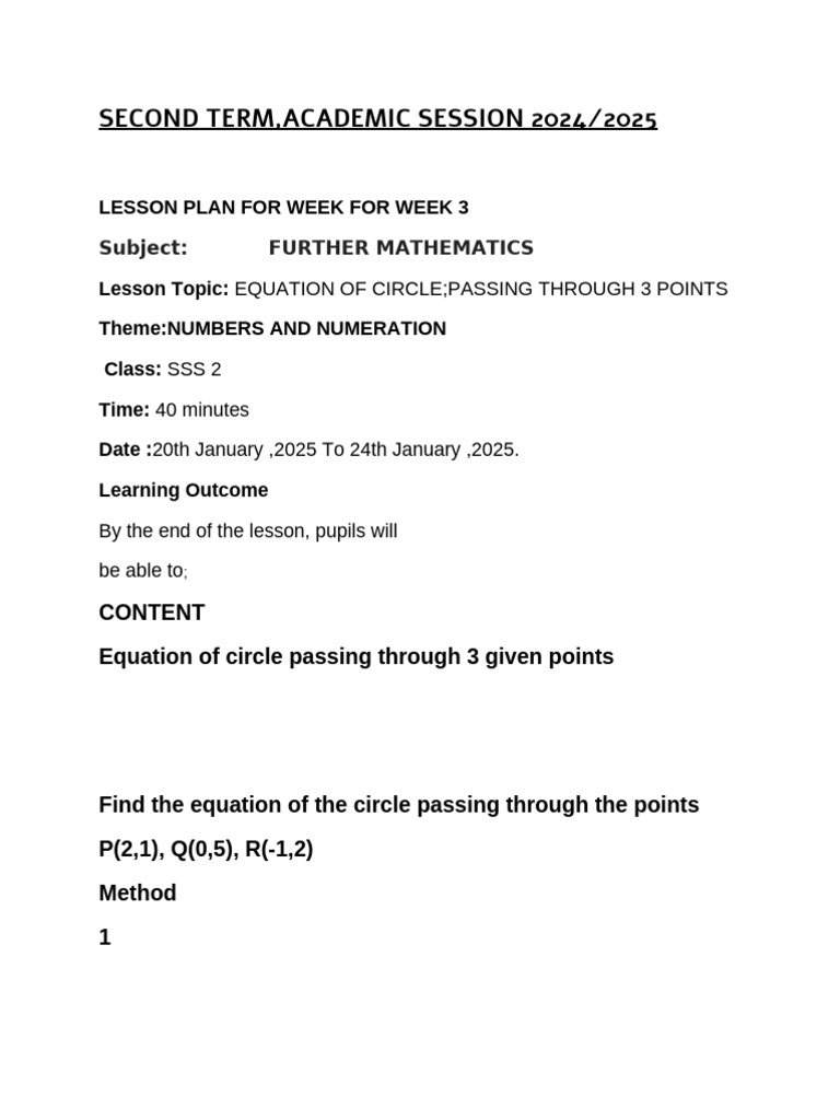 Further SSS2 Week2 2ND Term 2025 | PDF | Circle | Equations