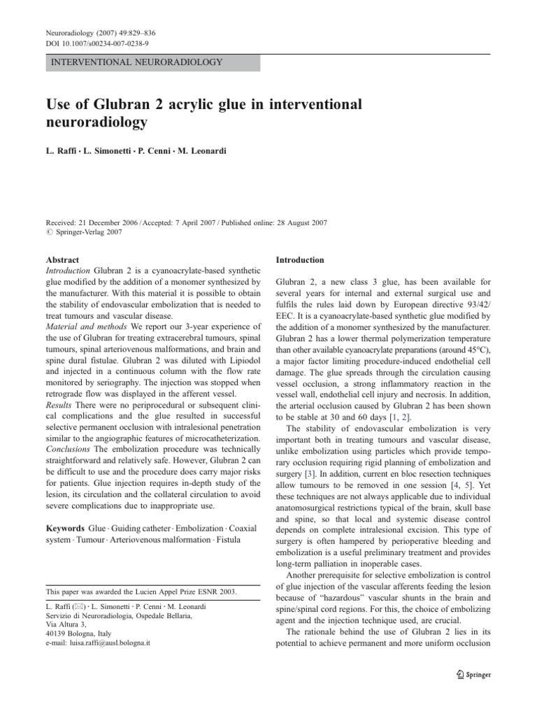 Use of Glubran 2 Acrylic Glue in Interventional | PDF | Vein | Angiography