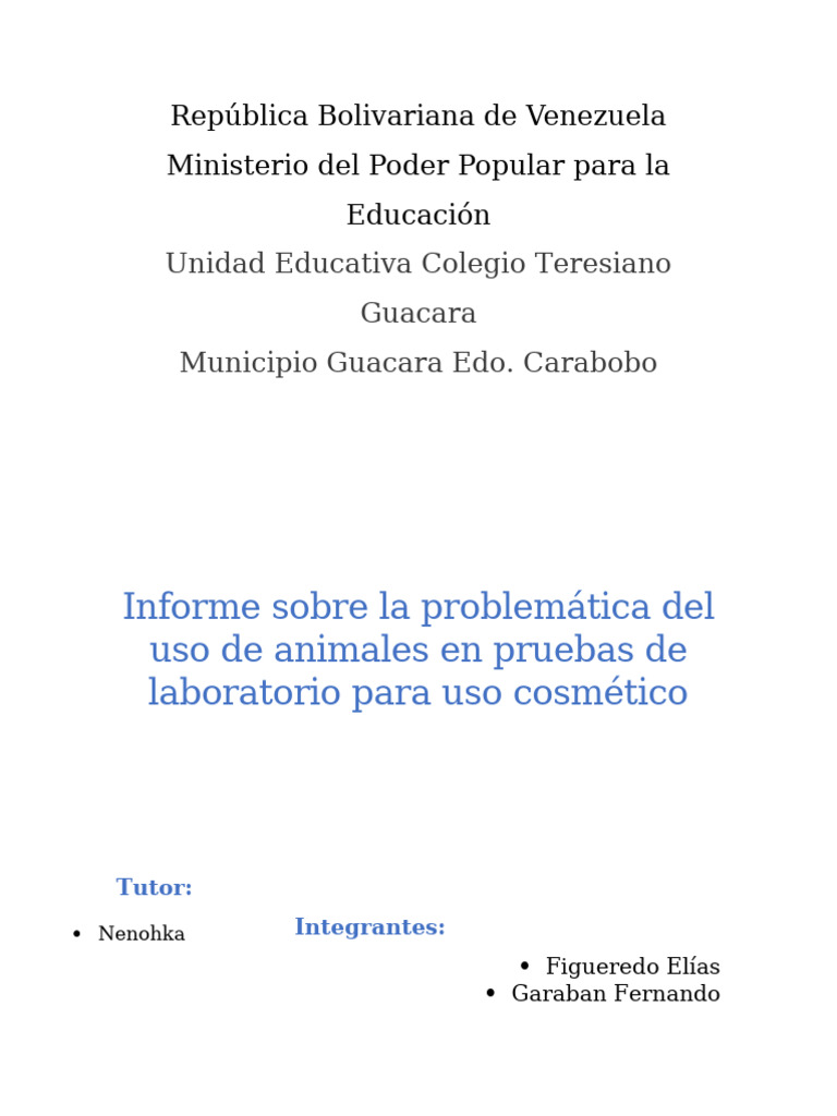 Informe de La Problematica Del Uso de Animales en Laboratorio | PDF | Productos cosméticos ...