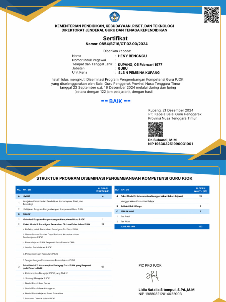 Sertifikat PKG PJOK | PDF