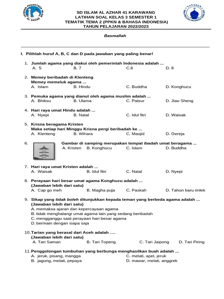 Soal Latihan PTS1 Tema 2 PPKN & Bi | PDF