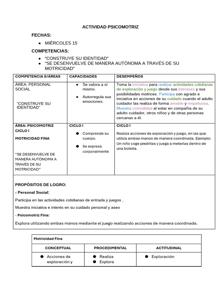 Actividad Psicomotriz-Fina - 2 Años | PDF