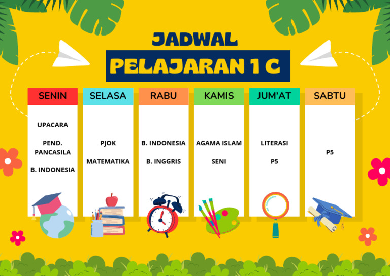 Jadwal Pelajaran Kelas 1C | PDF