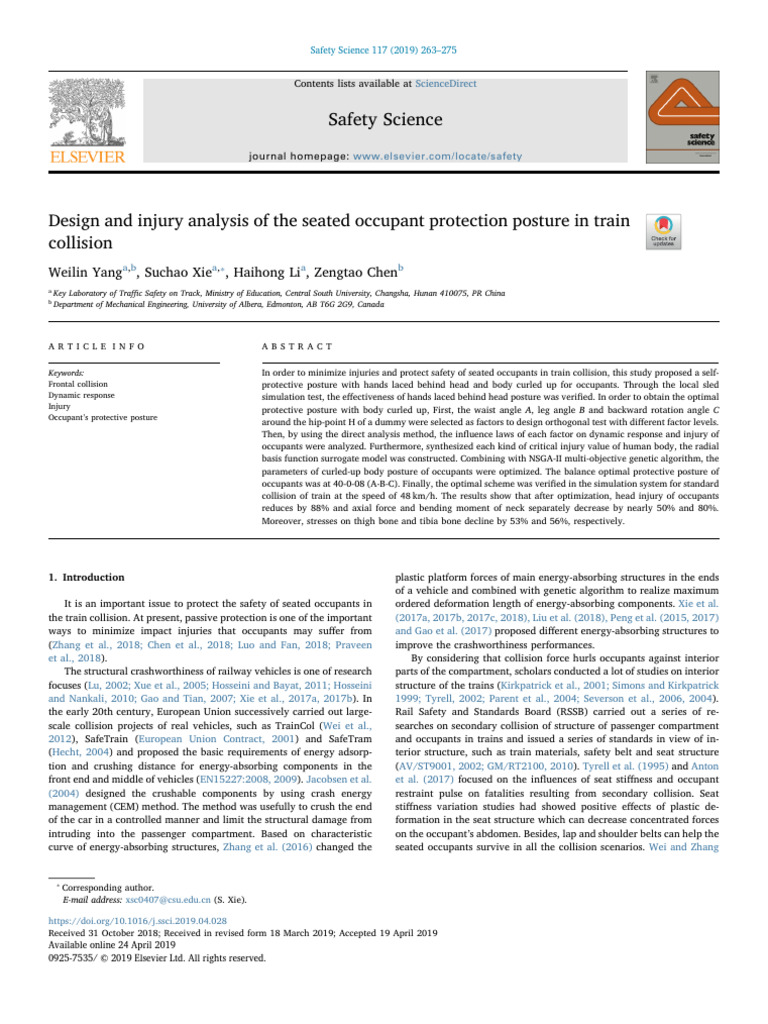 Design and Injury Analysis of The Seated Occupant Protection Posture in ...