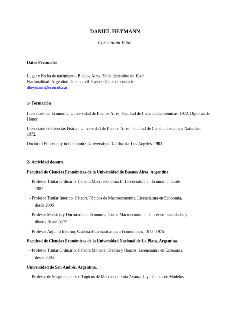 Curriculum Vitae de Daniel Heymann | PDF | Maestros | Argentina