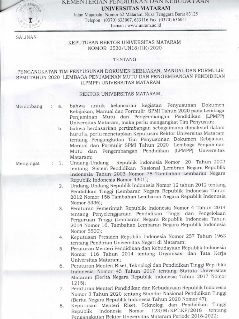 Sk Tim Penyusun Kebijakan Manual Formulir Spmi | PDF