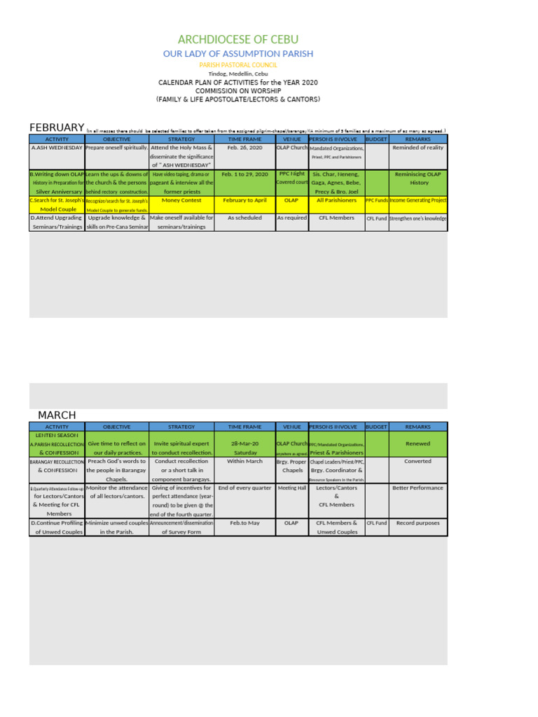OLAP 2020 Activity Calendar Plan | PDF | Mass (Liturgy) | Rosary