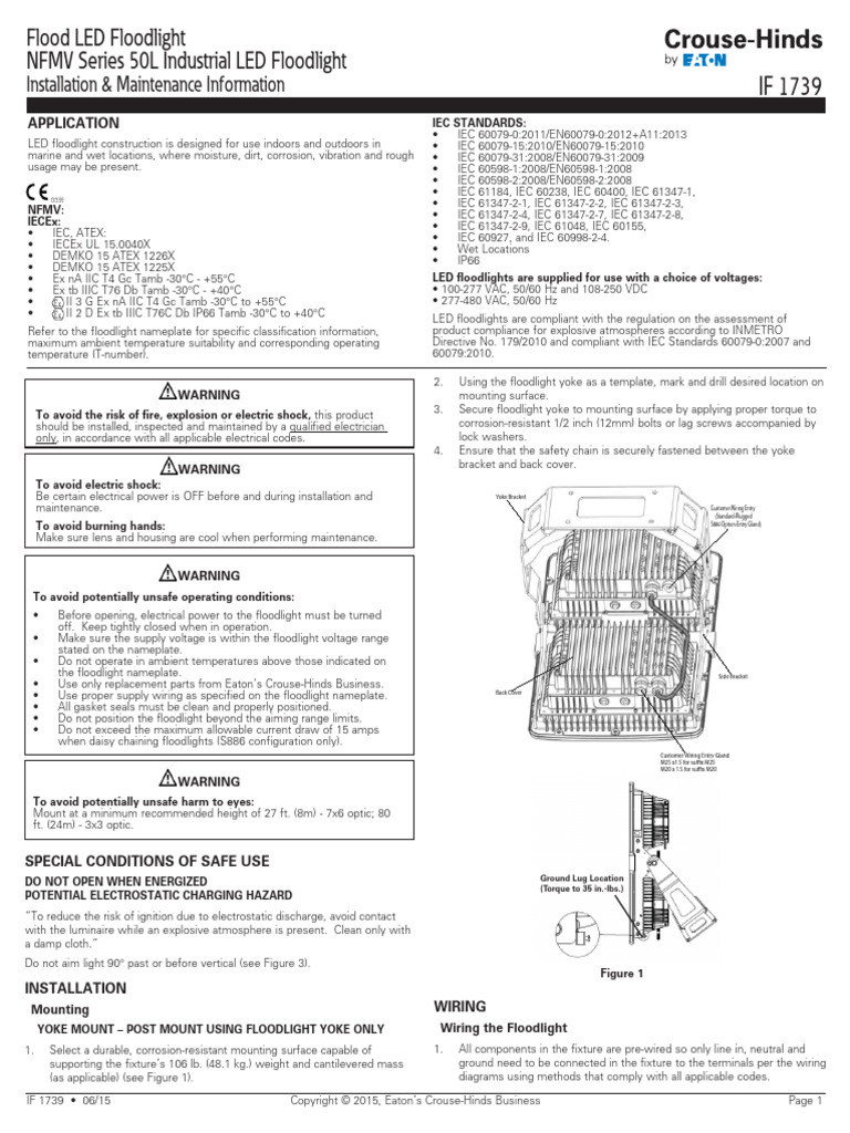 Crouse Hinds If1739 Instruction Sheet | PDF | Screw | Electrical Wiring