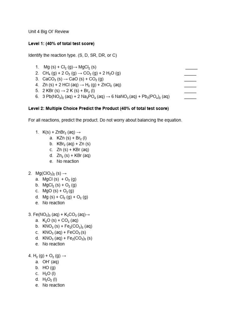 Unit 4 Big Ol' Review | PDF