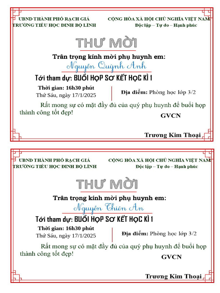 Thư M I Hop Phu Huynh 2024 | PDF