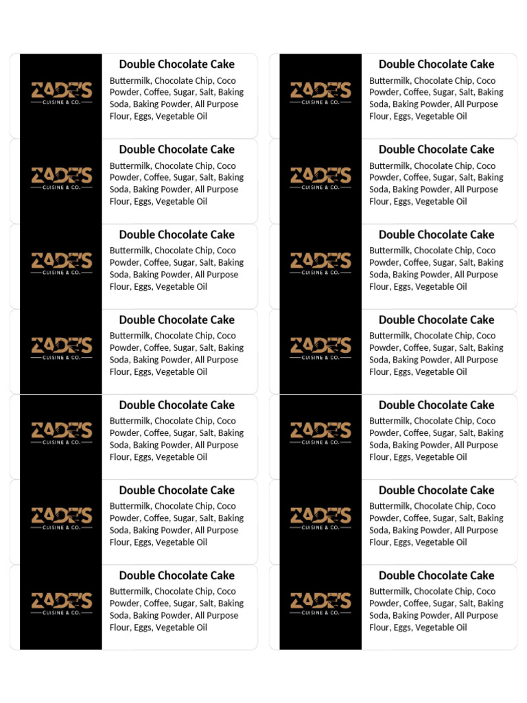 Double Chocolate Cake Label | PDF