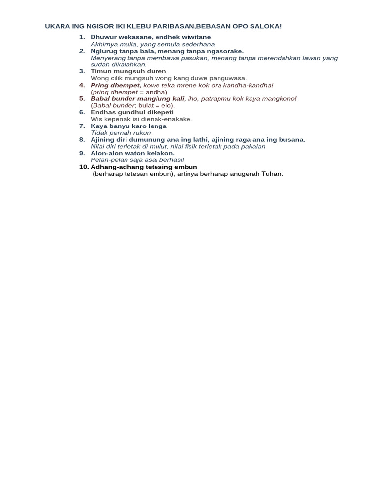 Tugas Basa Jawi Paribasan Bebasan Lan Saloka | PDF
