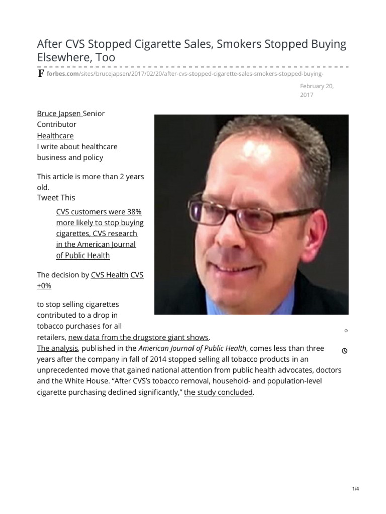 After CVS Stopped Cigarette Sales Smokers Stopped Buying Elsewhere Too ...