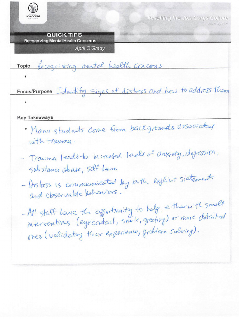 Quick Tips Recognizing Mental Health Concerns O'Grady | PDF