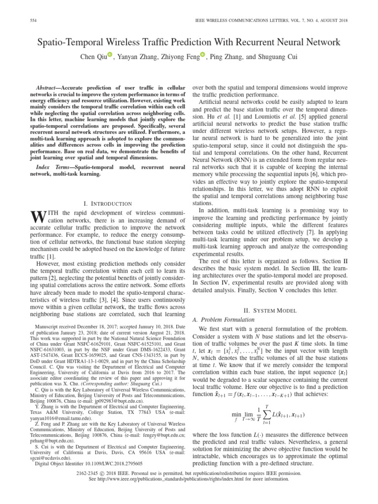 Spatio Temporal Wireless Traffic Prediction With Recurrent Neural