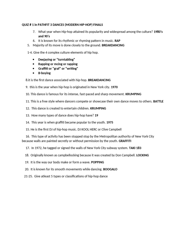 Modern Hip-hop Quiz 2 | PDF