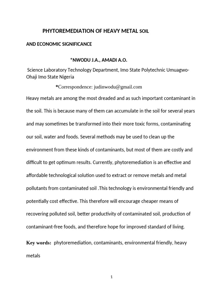 phytoremediation of heavy metals | PDF | Mercury (Element) | Arsenic