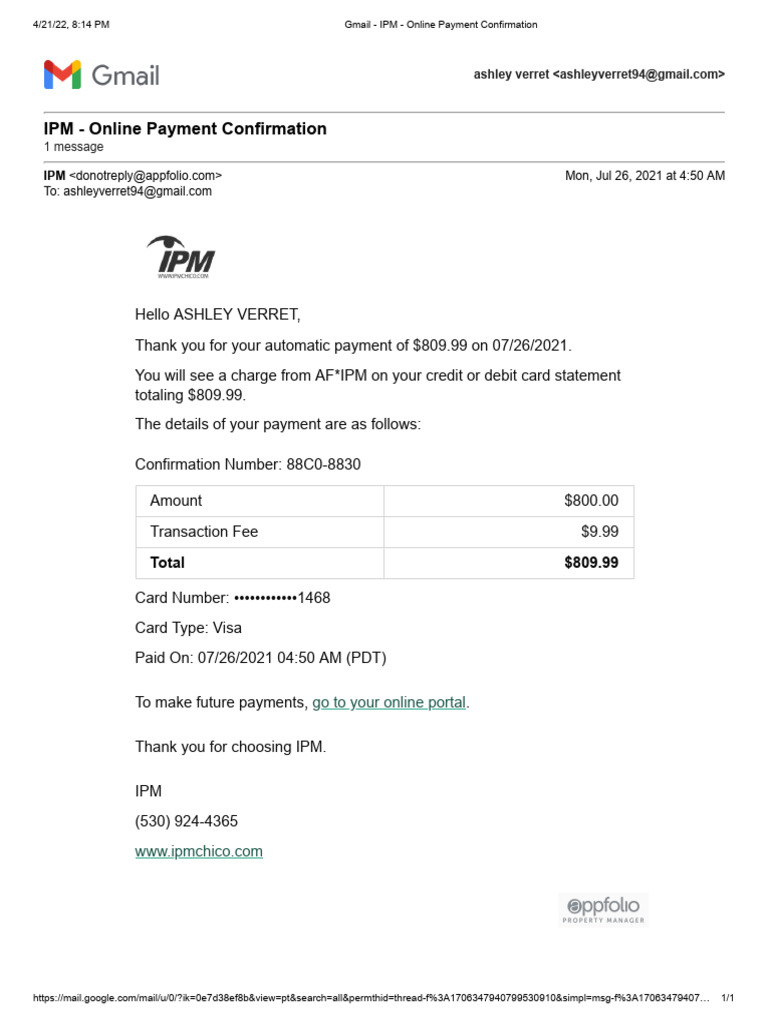 Online Payment Confirmation for IPM | PDF