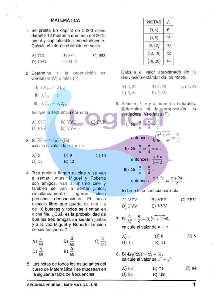 Examen Matem 2025 - 1 Uni | PDF
