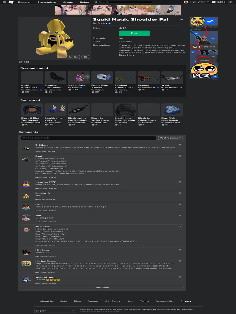 Squid Magic Shoulder Pal for Roblox | PDF